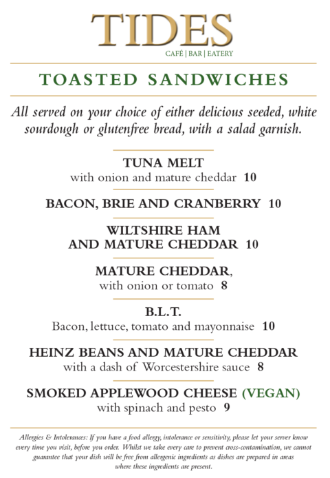 Menus | Tides Cafe