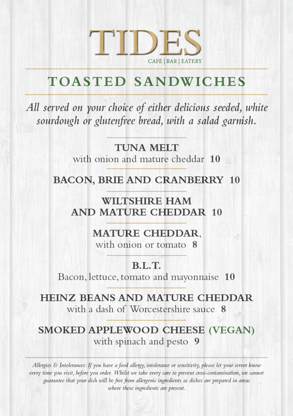 Menus | Tides Cafe