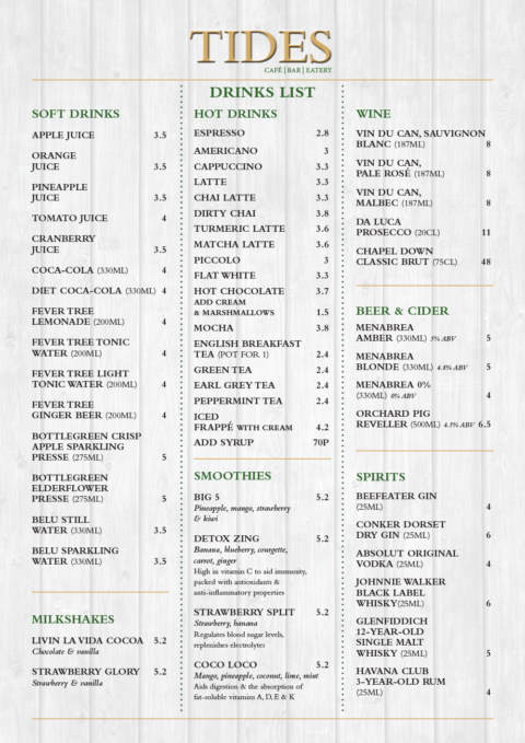 Menus | Tides Cafe