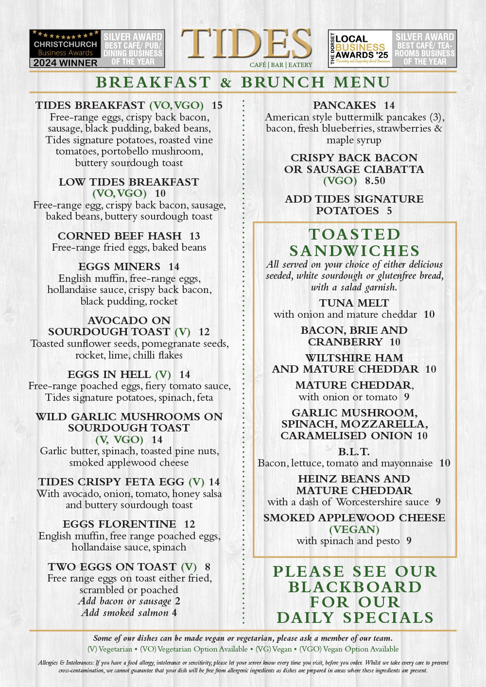 Menus | Tides Cafe
